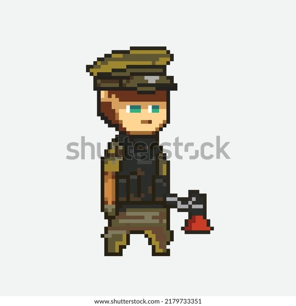 Pixel Art War Character Soldier Terorism: เวกเตอร์สต็อก (ปลอดค่า ...