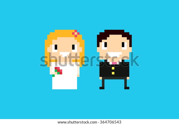 Pixel Art Wedding Bride Groom Smiling Stock Vector (Royalty Free) 364706543
