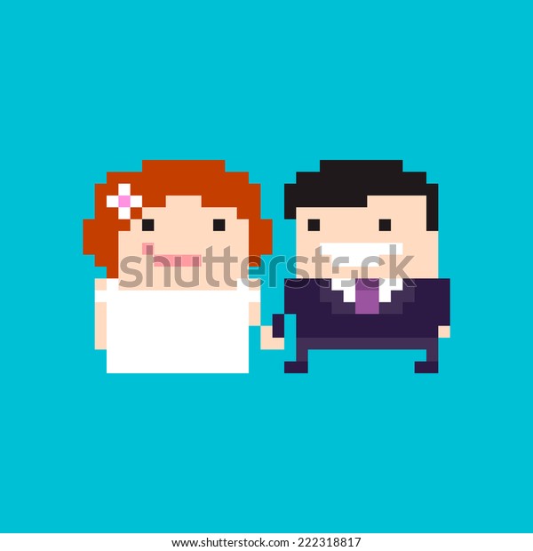Pixel Art Wedding Couple Characters Holding Stock Vector (Royalty Free ...