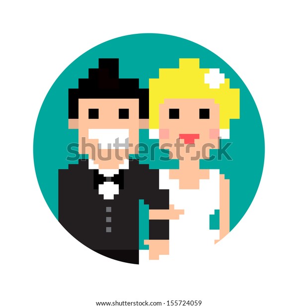 Pixel Art Wedding Couple Circle Isolated Stok Vektör (Telifsiz) 155724059