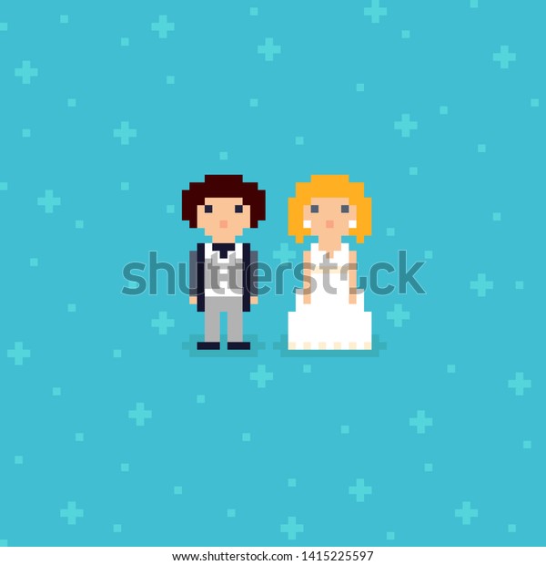 Pixel Art Wedding Couple Cute Characters Stock Vector (Royalty Free ...