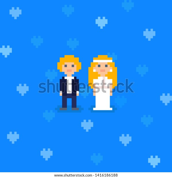 Pixel Art Wedding Couple Cute Characters Stock Vector (Royalty Free ...