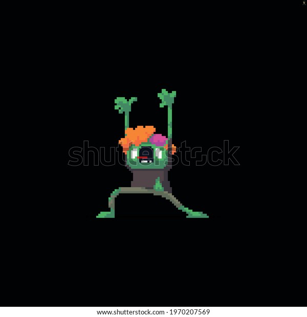 Pixel Art Zombie Character Attacking His Stock Vector (Royalty Free ...