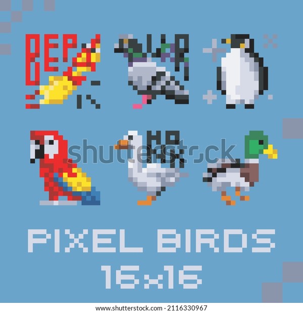 Pixel Birds Set 16x16 6 Birds Stock Vector (Royalty Free) 2116330967 ...