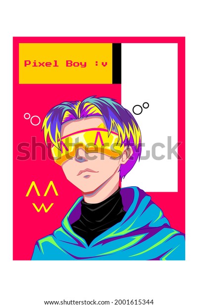 Pixel Boy Character Illustration Hand Drawing Stock Vector (Royalty ...