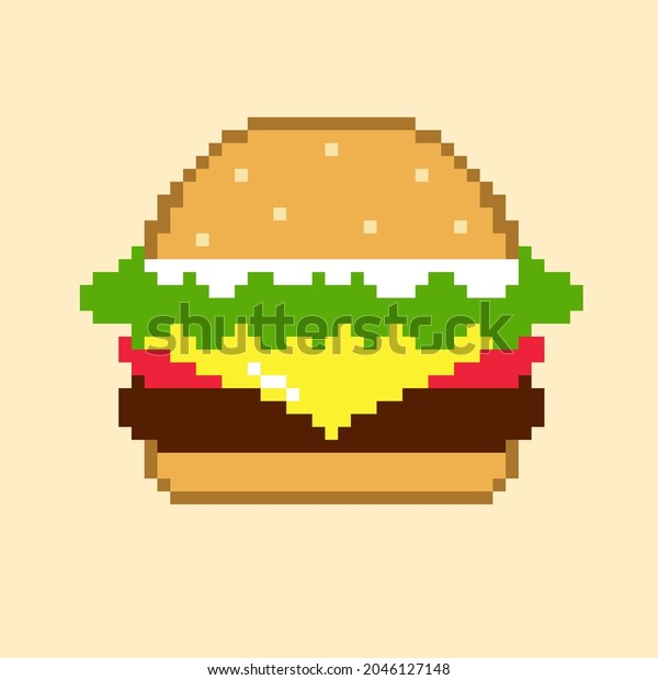 Pixel Burger Simple Art Cheeseburger Bun Stock Vector (Royalty Free ...