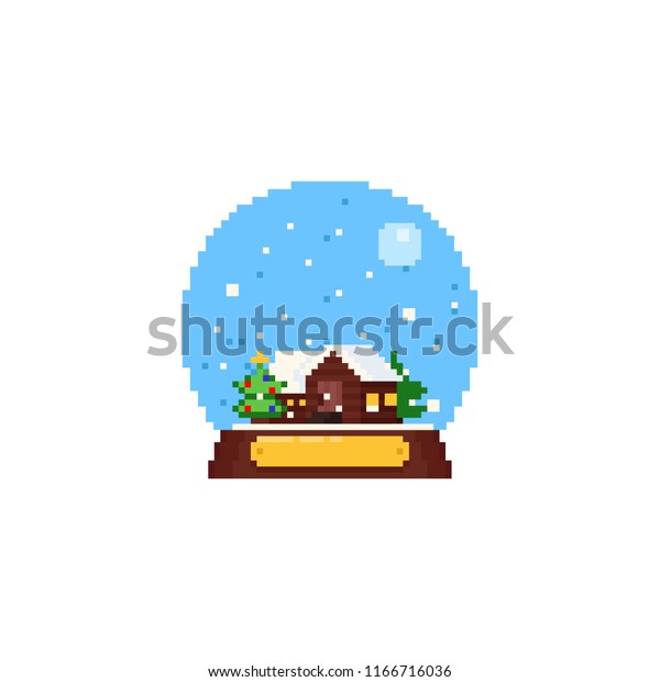 Pixel Cabin Christmas Tree Falling Snow Stock Vector (Royalty Free ...