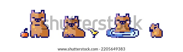Conjunto de ilustraciones Pixel Capybara. Colección: vector de stock ...