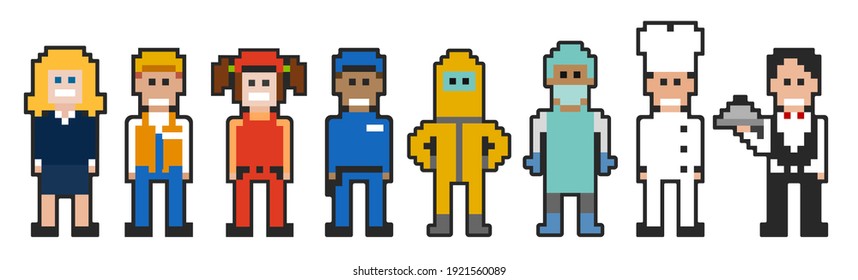Pixel Career Characters Design Setvector Illustration Stock Vector ...