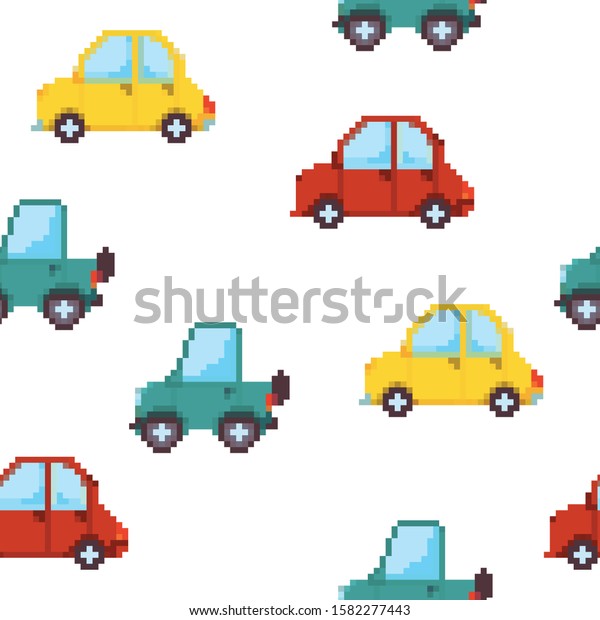 Pixel Cartoon Cars Vector Seamless Pattern Stock Vector (Royalty Free ...