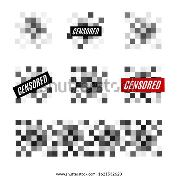 Pixel Censored Sign Different Types Set: immagine vettoriale stock ...