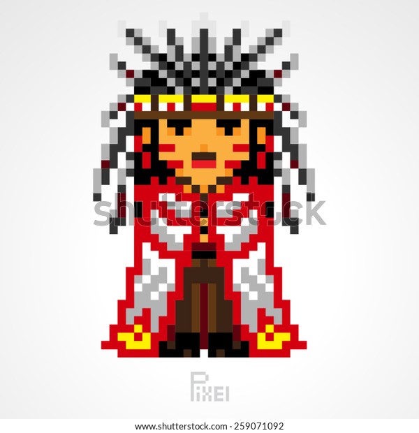 Pixel Character Fighter American Indian Chief Stock Vector (Royalty ...