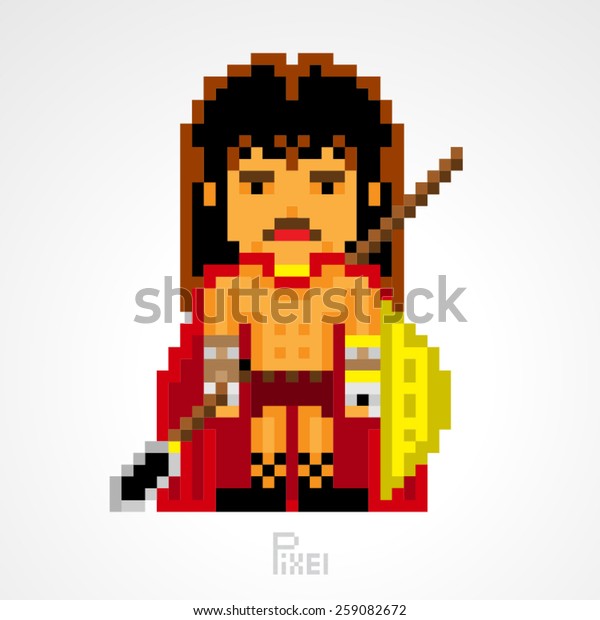 Pixel Character Fighter Spartan Shield Spear Stock Vector (Royalty Free ...