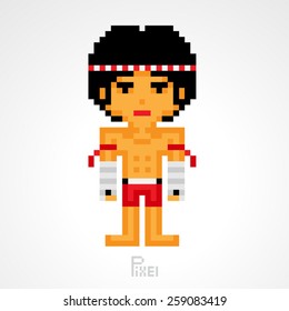 Pixel Character Fighter Thai Boxing Red Stock Vector (Royalty Free ...
