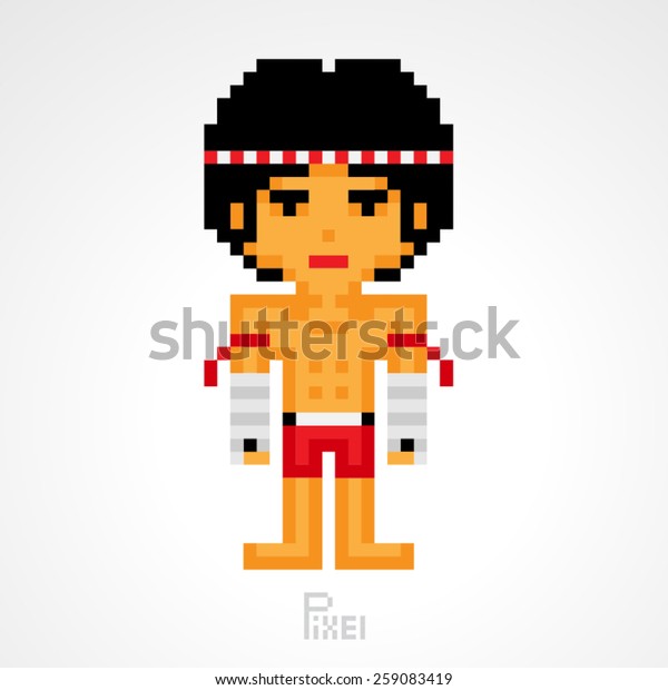 Pixel Character Fighter Thai Boxing Red Stock Vector (Royalty Free ...