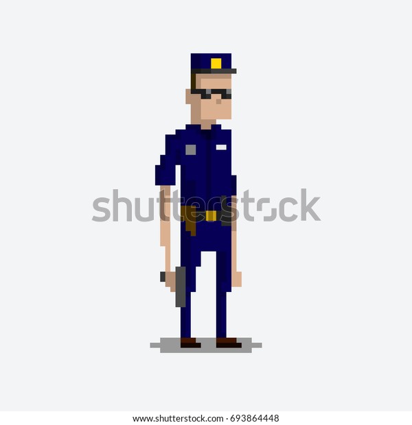 Pixel Character Policeman Uniform Games Applications Stock Vector ...