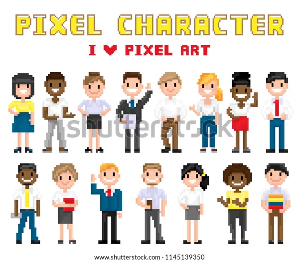 Pixel characters I love art. Isolated icons vector, poster with people ...