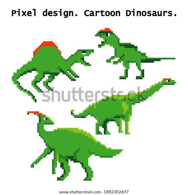 Pixel Design Cartoon Dinosaurs Dino Retro Stock Vector (Royalty Free ...