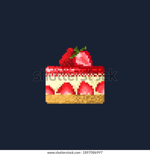 Pixel Dessert Creamy Biscuit Cake Strawberry Stock Vector (Royalty Free ...