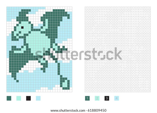 Pixel Dinosaur Cartoon Coloring Page Numbered Stock Vector (Royalty ...