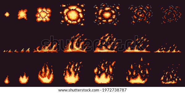 Pixel Fire Animation Red Hot Flame 库存矢量图（免版税）1972738787