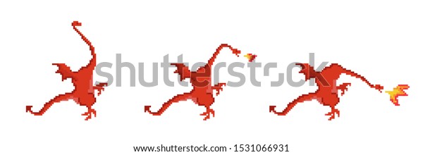 Pixel Fire Breathing Red Dragon Sprite: เวกเตอร์สต็อก (ปลอดค่าลิขสิทธิ์ ...