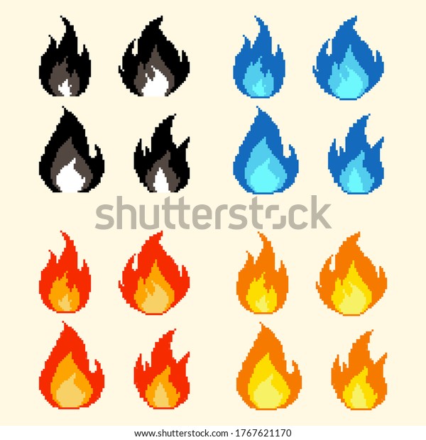 Pixel Fire Flames Icons Set Old Stock Vector (Royalty Free) 1767621170 ...