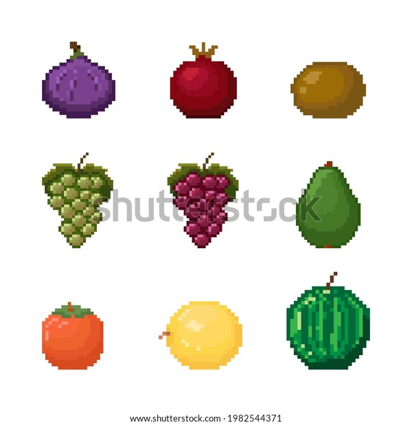 Pixel Fruits Berries Vector Set Pixel Stock Vector (Royalty Free ...