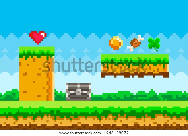 Pixel Game Background Green Grass Platform Stock Vector (Royalty Free ...