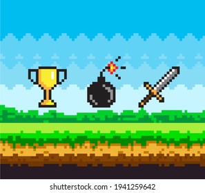 Pixel Game Scene Green Grass Valuable Stock Vector (Royalty Free ...