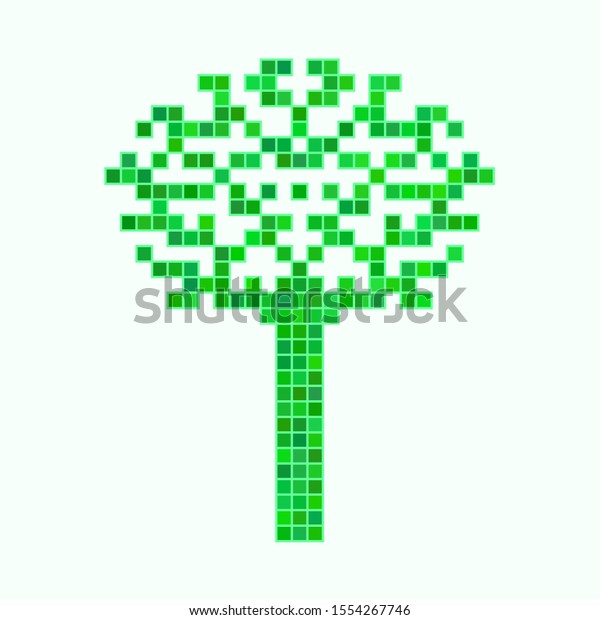 Pixel Green Tree Silhouette Isolated On Stock Vector (Royalty Free ...
