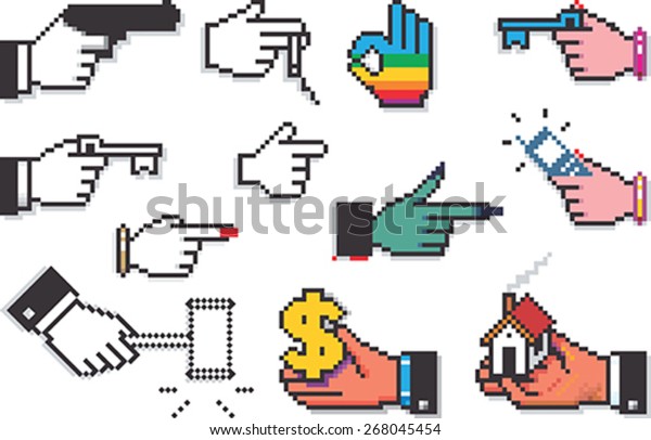 Pixel Hand Collection Set Twelve Assorted Stock Vector (Royalty Free ...