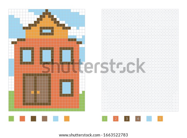 Pixel House Coloring Page Numbered Squares Stock Vector (Royalty Free ...