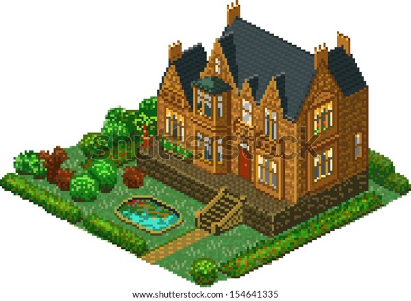 Pixel House Isometric Old England Style Stock Vector (Royalty Free ...