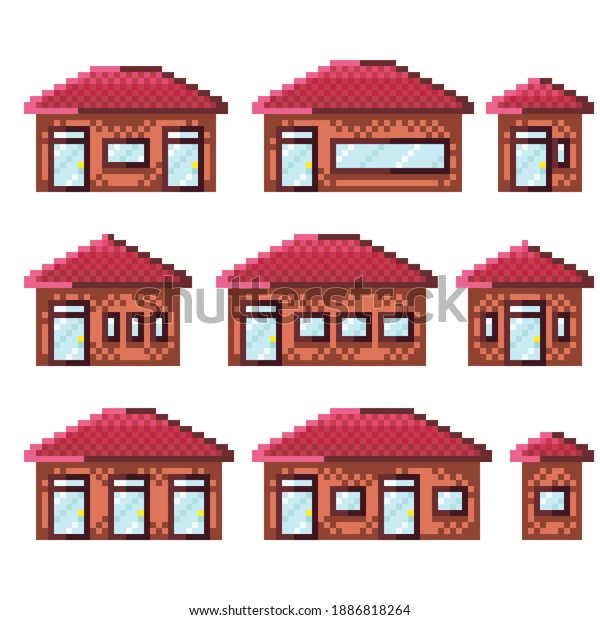 Pixel Houses Game Icons Vector Set Stock Vector (Royalty Free ...