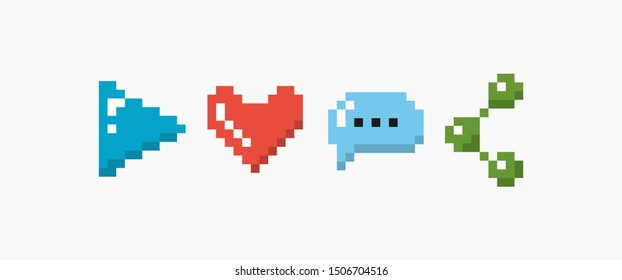 Pixel Icons Love Comment Share Play Stock Vector (Royalty Free ...