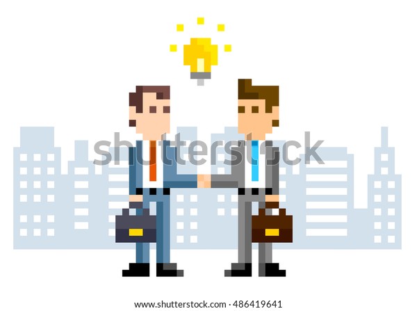 Pixel Illustration Business Shaking Hands Man Stock Vector (Royalty ...