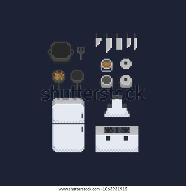 Pixel Kitchen Accessories 8 Bit Kitchen Stock Vector (Royalty Free ...