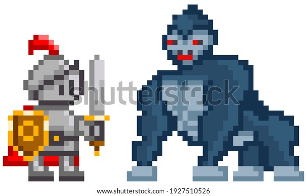 Pixel Knight Armor Battling Huge Monkey 库存矢量图（免版税）1927510526 | Shutterstock