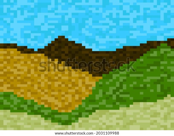 Pixel Landscape Green Meadows Hills Retro Stock Vector (Royalty Free ...