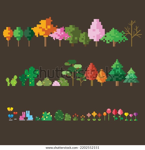 Pixel Nature Tree Flower Vecter Set Stock Vector (Royalty Free ...