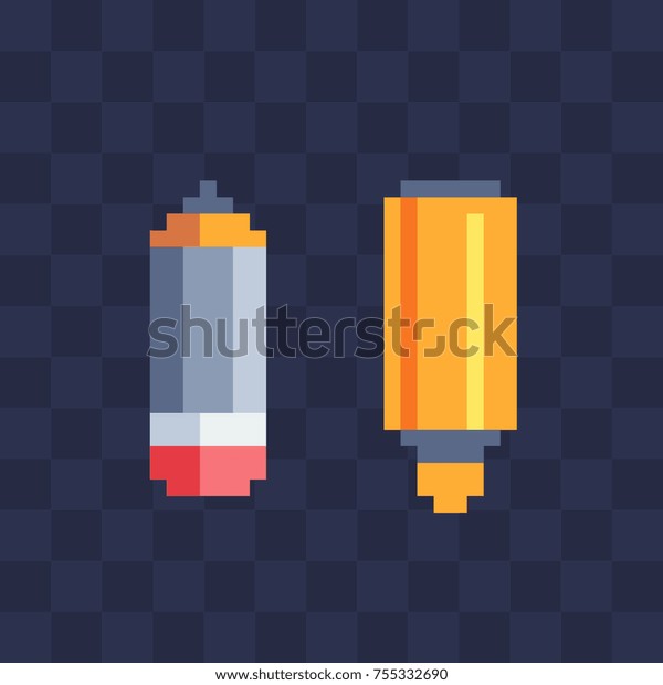 Pixel pencils icons. 8-bit sprites. Isolated vector illustration. Old ...