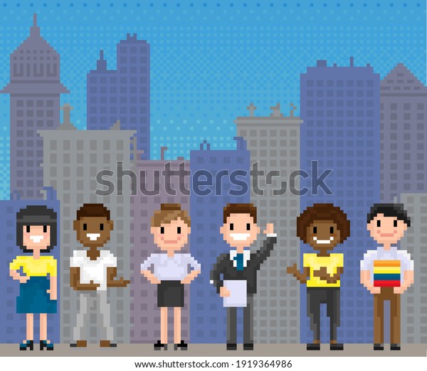 Pixel People Old Game Layout Stand: เวกเตอร์สต็อก (ปลอดค่าลิขสิทธิ์ ...