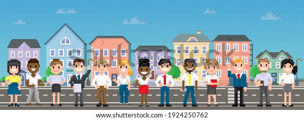 Pixel People Old Game Layout Stand Stock Vector (Royalty Free ...