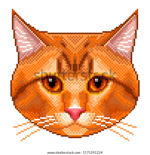 Pixel Red Cat Portrait Detailed Isolated Stock Vector (Royalty Free ...