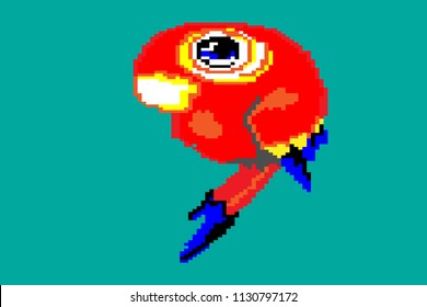 Pixel Red Parrot Blue Background Stock Vector (Royalty Free) 1130797172