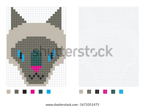 Pixel siamese cat en la página de color con cuadrados numerados ...