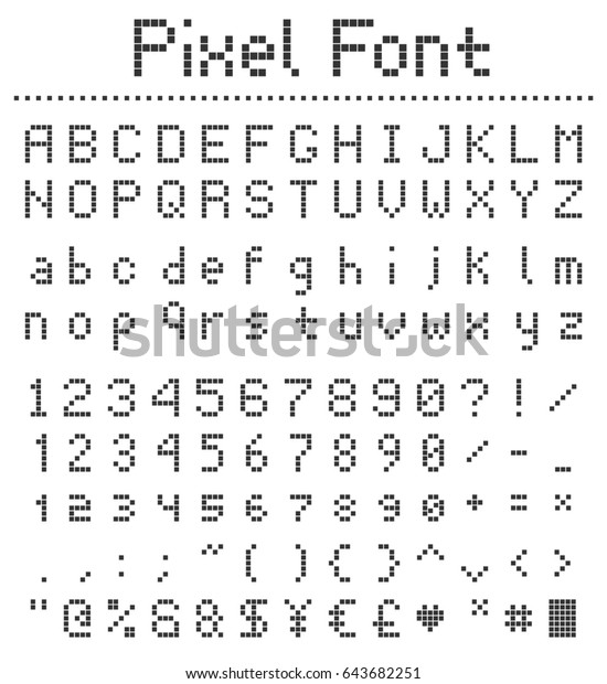 Pixel Square Font Letters Numbers Punctuation Stock Vector (Royalty ...