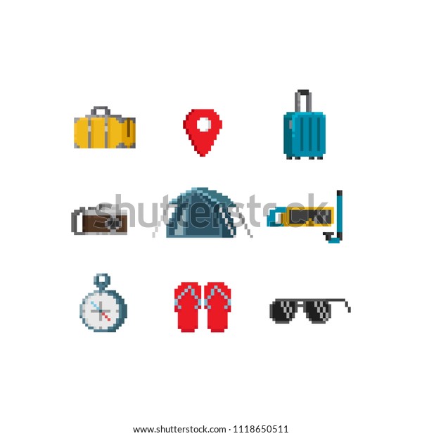 Pixel Travel Elements8bit Icons Stock Vector (Royalty Free) 1118650511