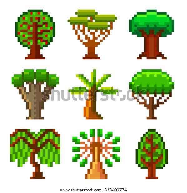 Pixel Trees Games Icons High Detailed Stock Vector (Royalty Free ...
